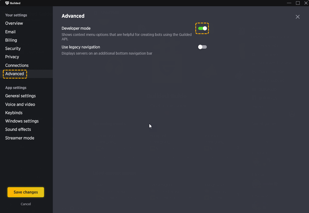 Developer mode – Guilded