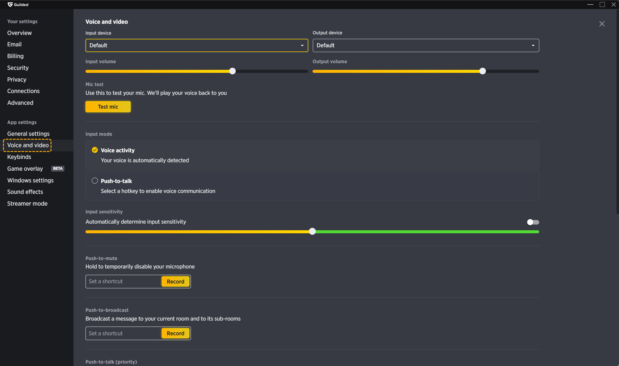 Voice and video settings – Guilded
