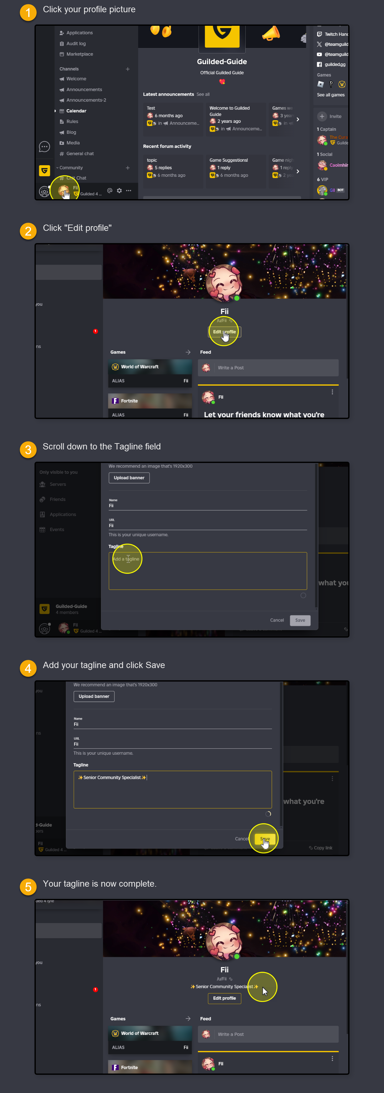 Add a tagline to your profile – Guilded