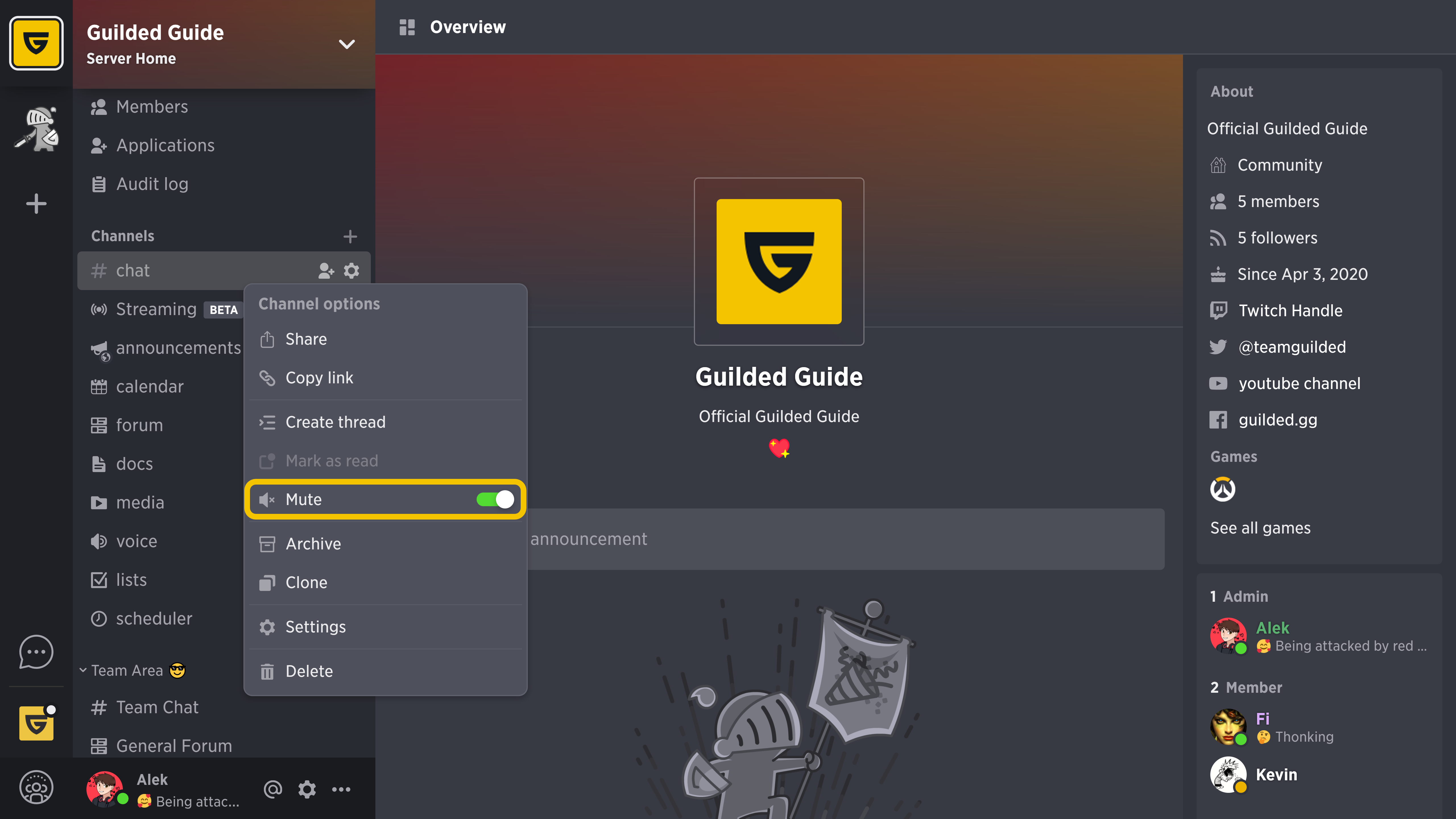 Muting Channels & Servers – Guilded
